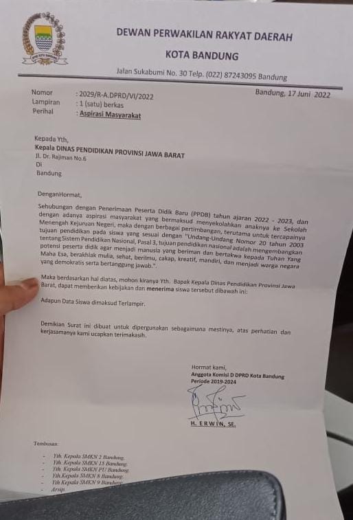 Info Bandung Kota - Beredar Surat 'Titip Siswa' PPDB ke Disdik Jabar ... Info Bandung Kota - Beredar Surat 'Titip Siswa' PPDB ke Disdik Jabar ...